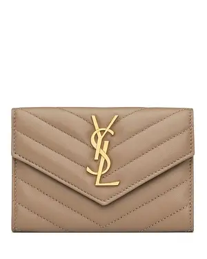 Saint Laurent Cassandre Matelasse Small Envelope Wallet Tan Lambskin