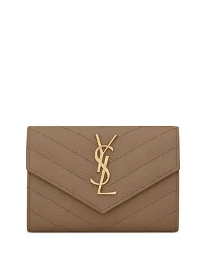 Saint Laurent Cassandre Matelasse Small Envelope Wallet Taupe