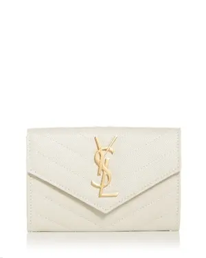 Saint Laurent Cassandre Matelasse Small Envelope Wallet White/gold Grain Leather