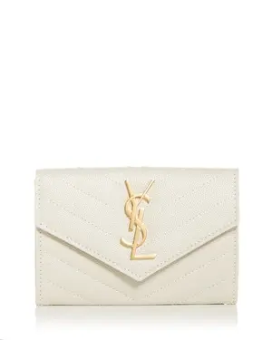 Saint Laurent Cassandre Matelasse Small Envelope Wallet White/gold