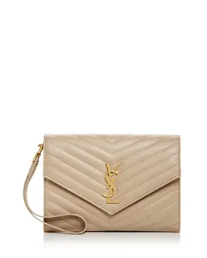Saint Laurent Cassandre Matelasse Flap Pouch - Beige Grain Leather/gold