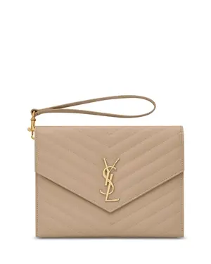 Saint Laurent Cassandre Matelasse Flap Pouch - Beige Grain Leather/gold