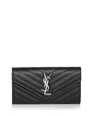Saint Laurent Cassandre Matelasse Large Flap Wallet Black/silver