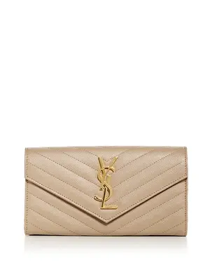 Saint Laurent Cassandre Matelasse Flap Wallet - Dark Beige