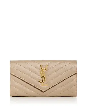 Saint Laurent Cassandre Matelasse Flap Wallet - Dark Beige