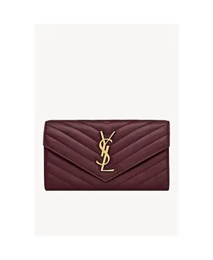 Saint Laurent Cassandre Matelasse Flap Wallet - Rouge Cabernet
