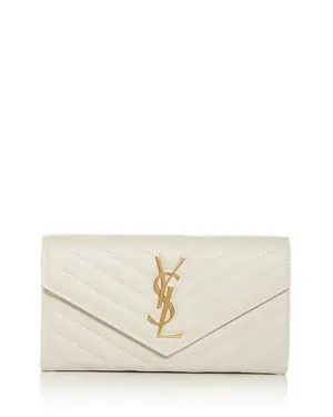 Saint Laurent Cassandre Matelasse Large Flap Wallet White/gold