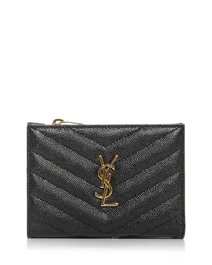 Saint Laurent Cassandre Matelasse Fragments Zipped Bi-fold Wallet - Black/gold