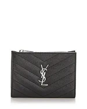 Saint Laurent Cassandre Matelasse Fragments Zipped Bi-fold Wallet Black/silver