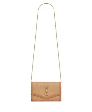Saint Laurent Uptown Chain Wallet Natural Hay/blush