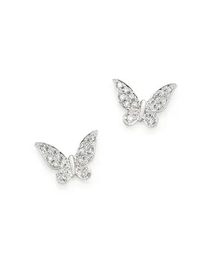Meira T 14k Gold Diamond Butterfly Stud Earrings - White