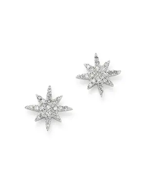Meira T 14k Gold Diamond Starburst Stud Earrings - White