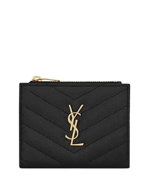 Saint Laurent Cassandre Matelasse Bi-fold Wallet - Black Leather/gold