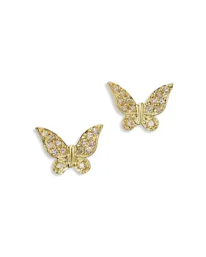 Meira T 14k Yellow Diamond Butterfly Stud Earrings - Gold