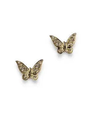Meira T 14k Yellow Diamond Butterfly Stud Earrings