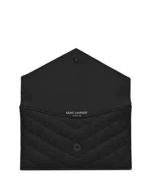 Saint Laurent Cassandre Matelasse Fragments Flap Card Case - Black Grain Leather/black