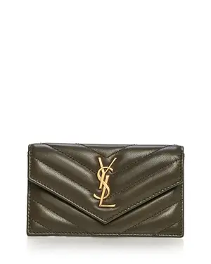 Saint Laurent Cassandre Matelasse Fragments Flap Card Case - Light Musk Lambskin/gold