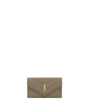 Saint Laurent Cassandre Matelasse Fragments Flap Card Case - Light Taupe