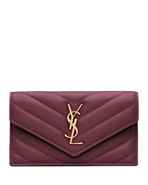 Saint Laurent Cassandre Matelasse Fragments Flap Card Case Medium Red