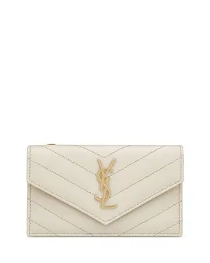 Saint Laurent Cassandre Matelasse Fragments Flap Card Case - Medium Red