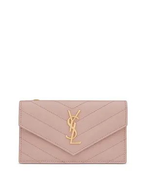 Saint Laurent Cassandre Matelasse Fragments Flap Card Case Pale Pink Grain Leather