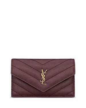 Saint Laurent Cassandre Matelasse Fragments Flap Card Case - Rouge Cabernet