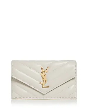 Saint Laurent Cassandre Matelasse Fragments Flap Card Case White/gold