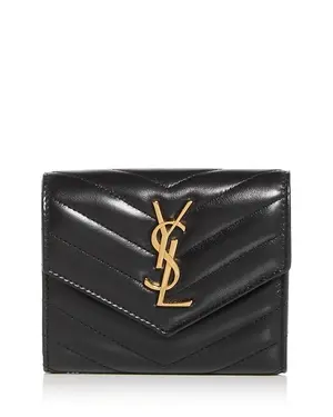 Saint Laurent Monogram Small Envelope Quilted Leather Wallet - Black/gold