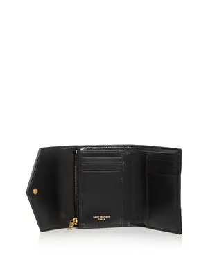 Saint Laurent Monogram Small Envelope Quilted Leather Wallet - Black/gold