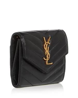 Saint Laurent Monogram Small Envelope Quilted Leather Wallet - Black/gold