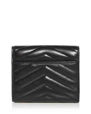 Saint Laurent Monogram Small Envelope Quilted Leather Wallet - Black/gold