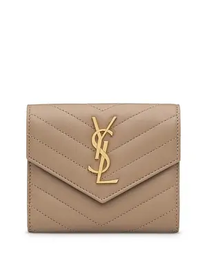 Saint Laurent Monogram Small Envelope Quilted Leather Wallet - Dusty Grey