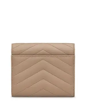 Saint Laurent Monogram Small Envelope Quilted Leather Wallet - Dusty Grey