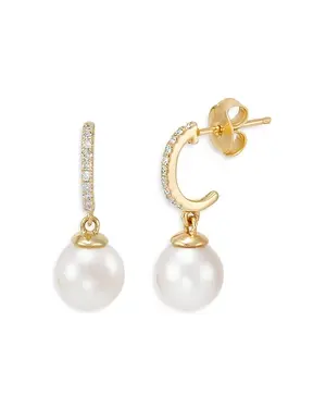 Bloomingdale'S Cultured Pearl And Diamond Hoop Earrings - White/gold
