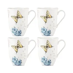 LENOX Butterfly Meadow Hydrangea 4 Piece Mug Set - White