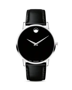 Movado Museum Classic Leather Strap Watch 40mm - Black