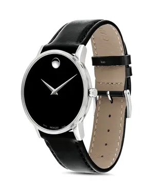 Movado Museum Classic Leather Strap Watch 40mm - Black