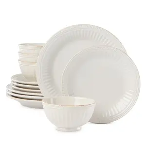 LENOX French Perle Groove 12 Piece Dinnerware Set - White