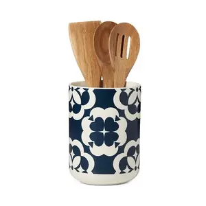 Kate Spade New York Elegant Geo Utensil Crock With Wood Utensils - Blue