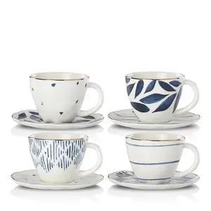 LENOX Blue Bay Espresso Cup And Saucer, Set Of 4 - White