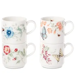 LENOX Butterfly Meadow Stacking Mugs, Set Of 4 - White