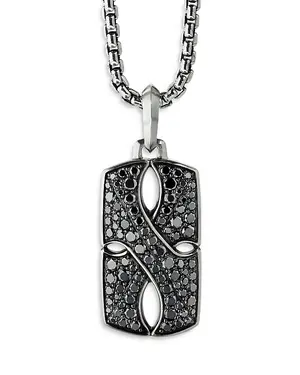 David Yurman Sterling Silver Armory Tag Necklace - Black