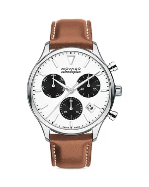 Movado Heritage Series Calendoplan Chronograph, 43mm - White/light Brown