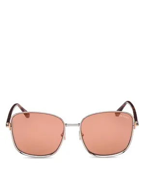 TOM FORD Fern Square Sunglasses - Rose Gold/orange Solid