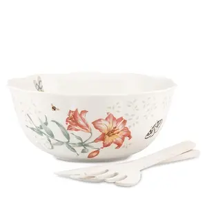 LENOX Butterfly Meadow Salad Bowl And Server Set - White