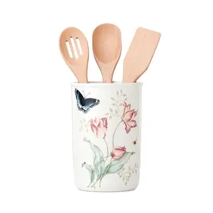 LENOX Butterfly 4 Piece Meadow Utensil Jar With 3 Kitchen Utensils - White