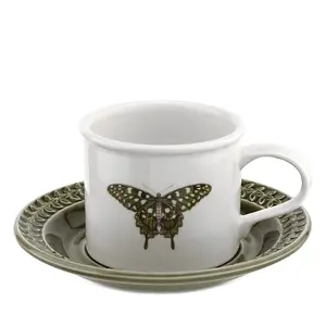 PORTMEIRION Botanic Garden Harmony Breakfast Cup & Embossed Saucer - Forest Green