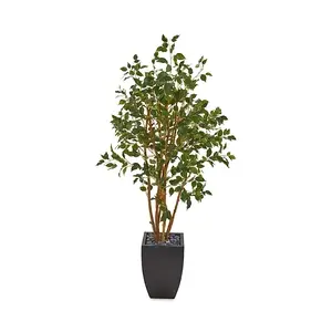 NEARLY NATURAL Artificial Ficus Tree In Black Planter - Green