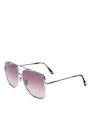 TOM FORD Reggie Brow Bar Aviator Sunglasses, 61mm Silver/bordeaux