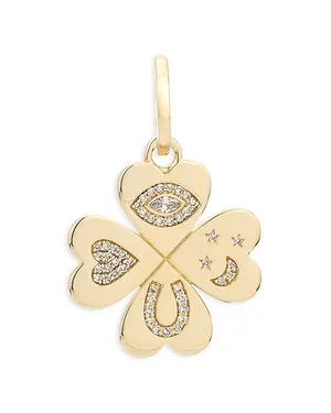 Adina Reyter 14k Yellow Gold Diamond Clover Charm Pendant - Gold/white